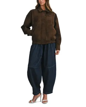LUVEE Oversized Faux Suede Bomber Jacket