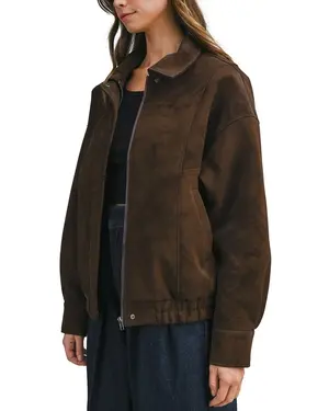 LUVEE Oversized Faux Suede Bomber Jacket