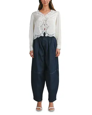 LUVEE Lace Trim Long Sleeve Blouse