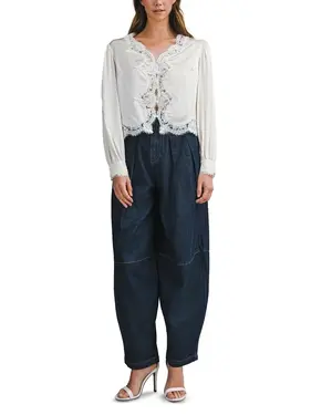 LUVEE Pleated Denim Barrel Leg Pants