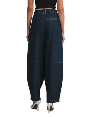 LUVEE Pleated Denim Barrel Leg Pants