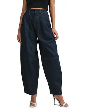LUVEE Pleated Denim Barrel Leg Pants
