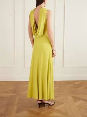 ESSE STUDIOS Solina Cowl Open-back Cape-effect Satin-jersey Maxi Dress