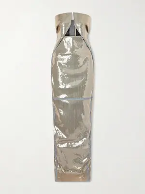 Rick Owens Strapless Cutout Sequined Denim Gown