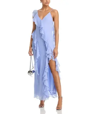 Aqua Ruffled Maxi Dress