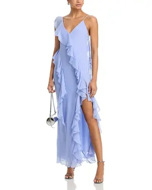 Aqua Ruffled Maxi Dress - Sky Blue