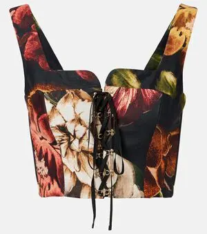 Agua Bendita Agua By Agua Bendita Floral Linen Crop Top Multicoloured