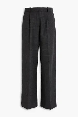 Sandro Prince Of Wales Checked Wooltweed Wideleg Pants - Dark Gray