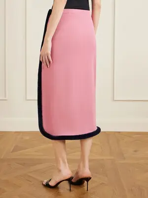 DIOTIMA Castries Velvet-trimmed Stretch-jersey Midi Skirt - Pink
