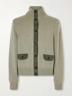 Loro Piana Parksville Suede-trimmed Cashmere Cardigan - Green