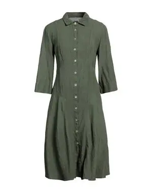 120% Lino Midi Dress Military Size Linen - Green