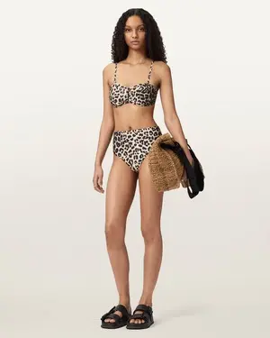 ALLSAINTS Court Strapless Animal Print Bikini Top - Leppo Brown