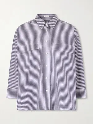 Brunello Cucinelli Striped Cotton-poplin Shirt - Blue