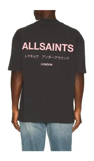 ALLSAINTS Underground Crew Tee In Black - Washed Black & Pink
