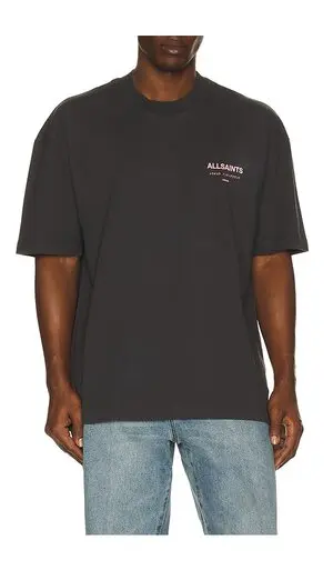 ALLSAINTS Underground Crew Tee In Black - Washed Black & Pink