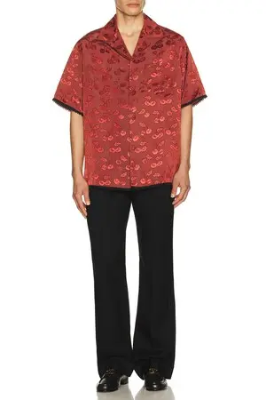 Valentino Garavani Satin Cherry Button Up Shirt In Burgundy