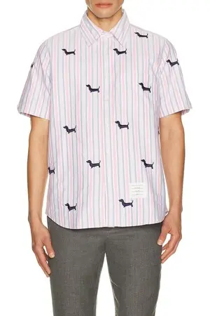 Thom Browne Straight Fit Allover Hector Shirt In Grey - Multi