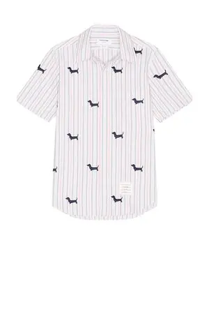 Thom Browne Straight Fit Allover Hector Shirt In Grey - Multi