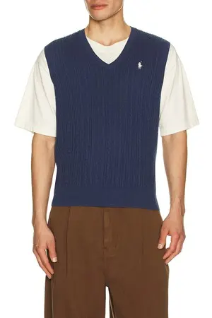 Polo Ralph Lauren Sleeveless Cable Knit V-neck Sweater Vest - Rustic Navy Heather