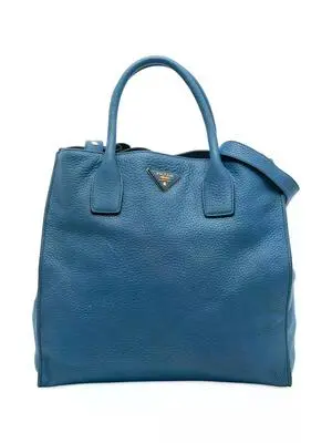 Prada Vitello Daino Open Convertible Tote Satchel - Blue