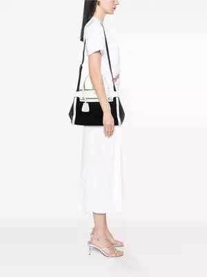 Prada Bicolor Saffiano Trimmed Canvas Satchel - Black