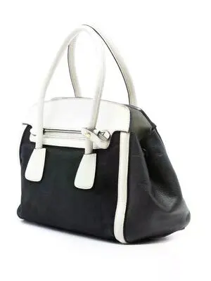 Prada Bicolor Saffiano Trimmed Canvas Satchel - Black