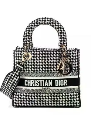 Dior Lady D-lite Houndstooth Canvas Medium Shoulder Bag - Black