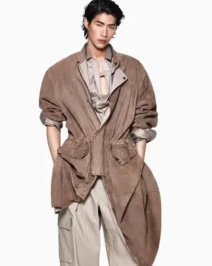 Giorgio Armani Suede Lambskin Single-breasted Trench Coat - Beige