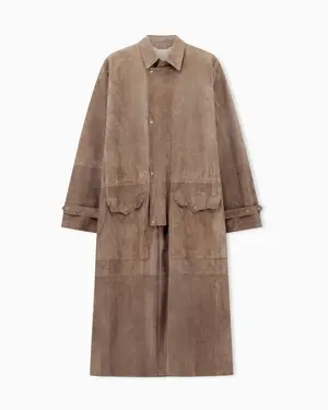Giorgio Armani Suede Lambskin Single-breasted Trench Coat - Brown