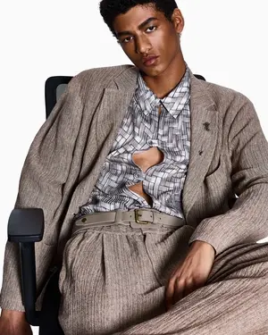 Giorgio Armani Double-breasted Mouliné Linen Jacquard Jacket
