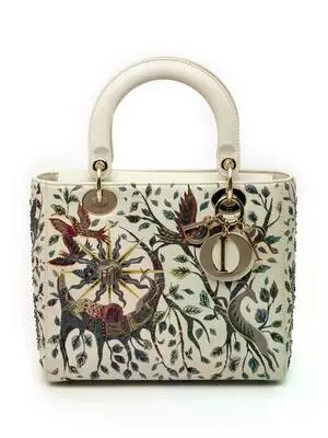 DIOR 2019 Medium Calfskin Beaded And Embroidered Earth Lady Dior Satchel