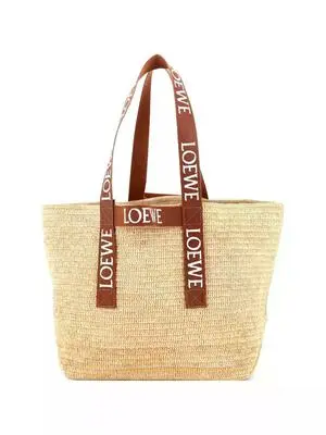 Loewe Fold Logo Strap Raffia Large Tote Bag - Brown