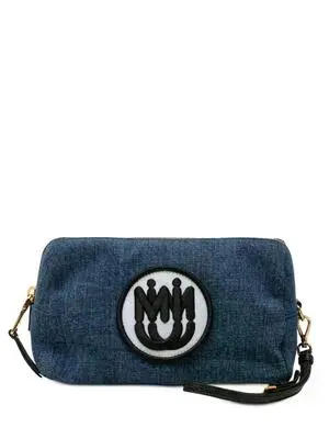 Miu Miu 2010-2025 Denim Embroidered Logo Wristlet Pouch - Blue