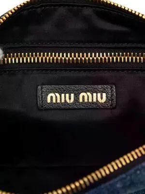 Miu Miu Denim Embroidered Logo Wristlet Pouch