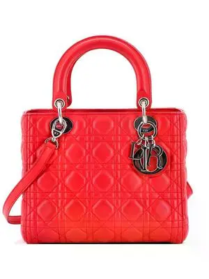 Dior Lady Cannage Quilt Lambskin Medium Satchel - Red