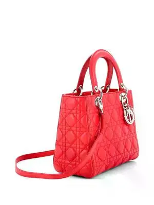 Dior Lady Cannage Quilt Lambskin Medium Satchel - Red