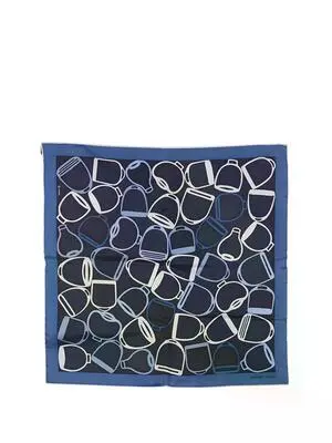 Hermès 2021-2025 A Vos Etriers Pocket Square Silk Scarf 45 Scarves - Blue