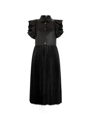 Valentino Garavani Ruffled-sleeve Pleated Dress - Black