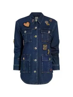 Cinq À Sept Floral Embellished Patch Jacket - Blue