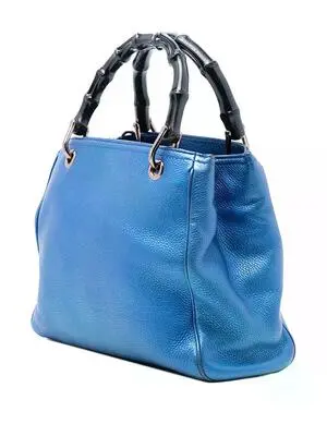 Gucci Small Metallic Calfskin Bamboo Shopper Satchel - Blue