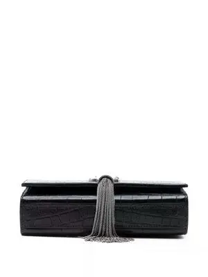 Saint Laurent Small Croc Embossed Monogram Kate Tassel Crossbody Bag - Black