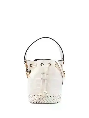 Fendi Mini Embossed Leather Whipstitch Mon Tresor Bucket Bag - White