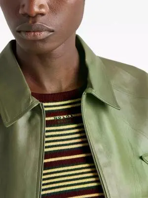 Prada Short-sleeved Striped Cotton Sweater - Green