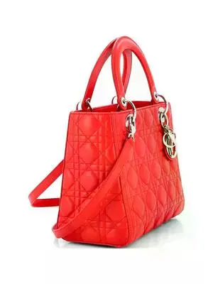 Dior Lady Bag Cannage Quilt Lambskin Medium Satchel - Red