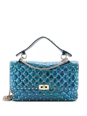 Valentino Garavani Rockstud Spike Flap Bag Quilted Leather Large Shoulder Bag - Blue