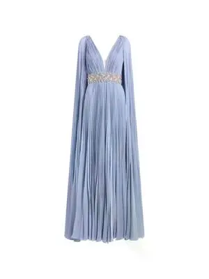 Jenny Packham Embellished-waist Pleated Maxi Dress - Blue