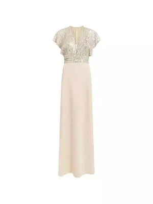 Jenny Packham Cary Sequin V-neck Dress - Neutrals