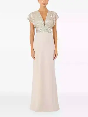 Jenny Packham Cary Sequin V-neck Dress - Neutrals