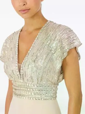 Jenny Packham Cary Sequin V-neck Dress - Neutrals