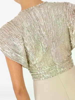 Jenny Packham Cary Sequin V-neck Dress - Neutrals